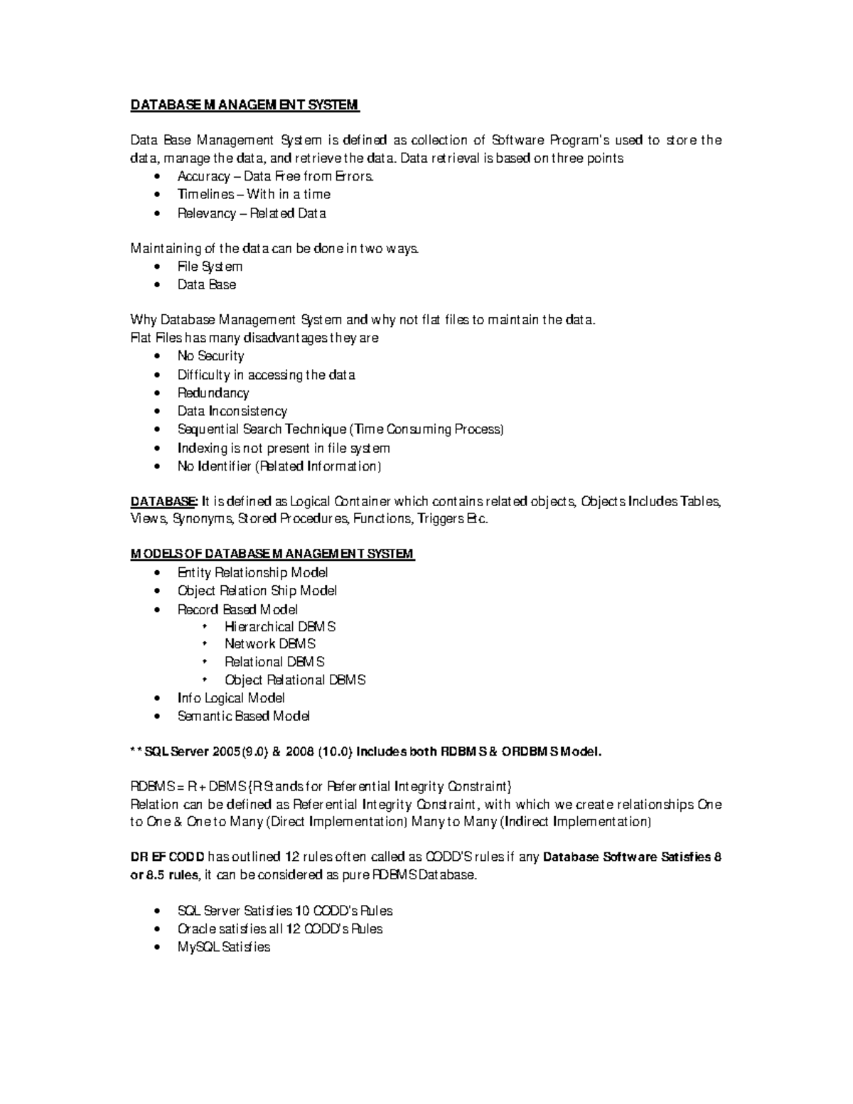 SQLnotes - gives detailed explanation about sql - DATABASE M ANAGEM ENT ...