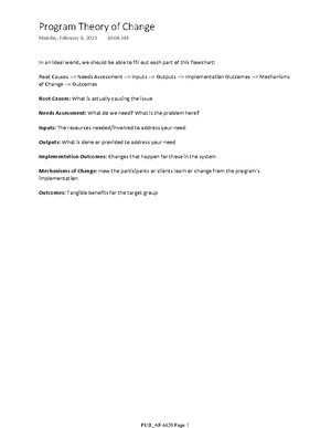 Logic Models and Theories of Change - Logic Model: a graphical display ...