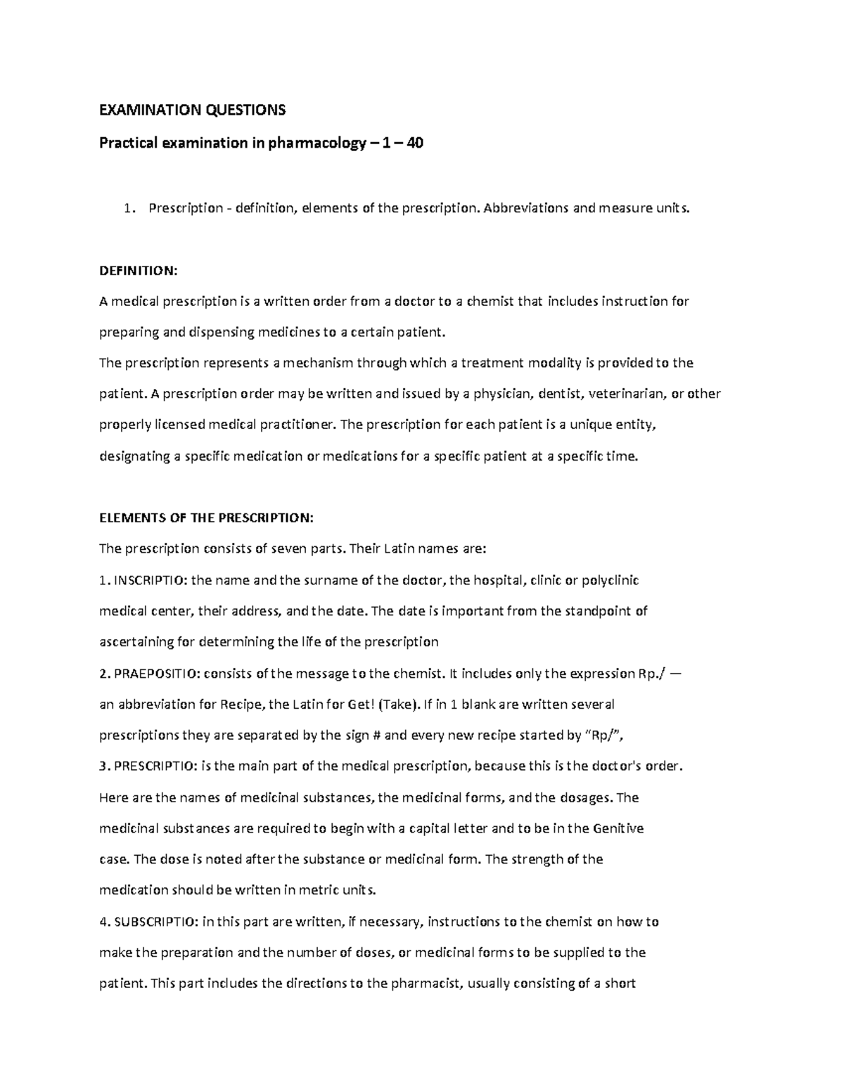 Prescriptions - all pages drugs example - EXAMINATION QUESTIONS ...