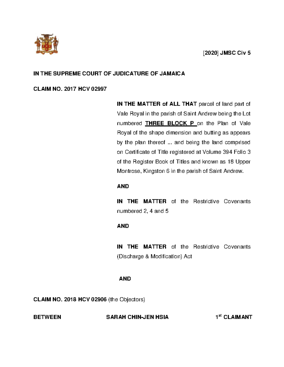 Chin Jen Hsia, Sarah and Hall, Marvin et al v Lyn, Martin and Lyn ...