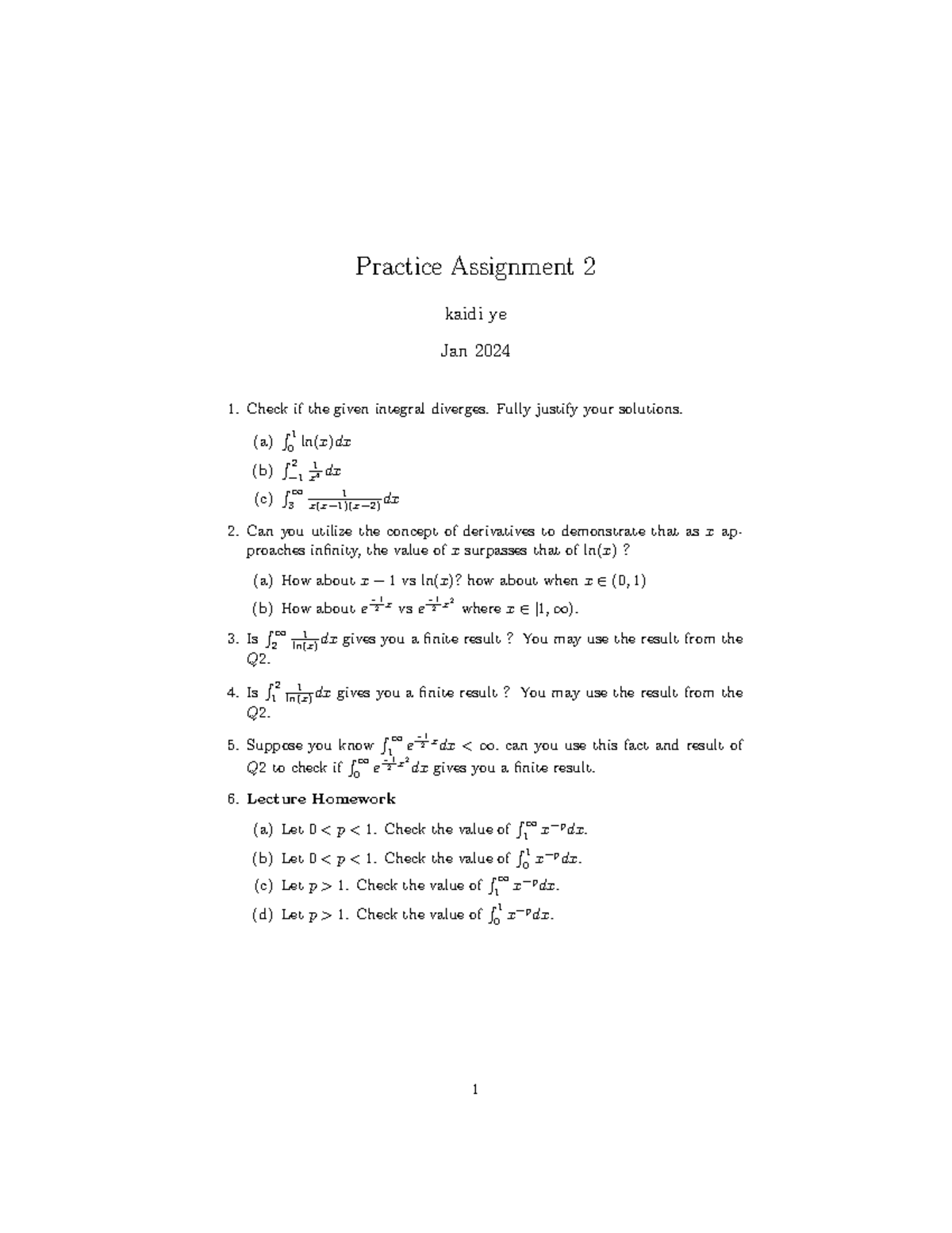 MATA35 Practice Assignment 2 - Practice Assignment 2 kaidi ye Jan 2024 1. Check if the given ...