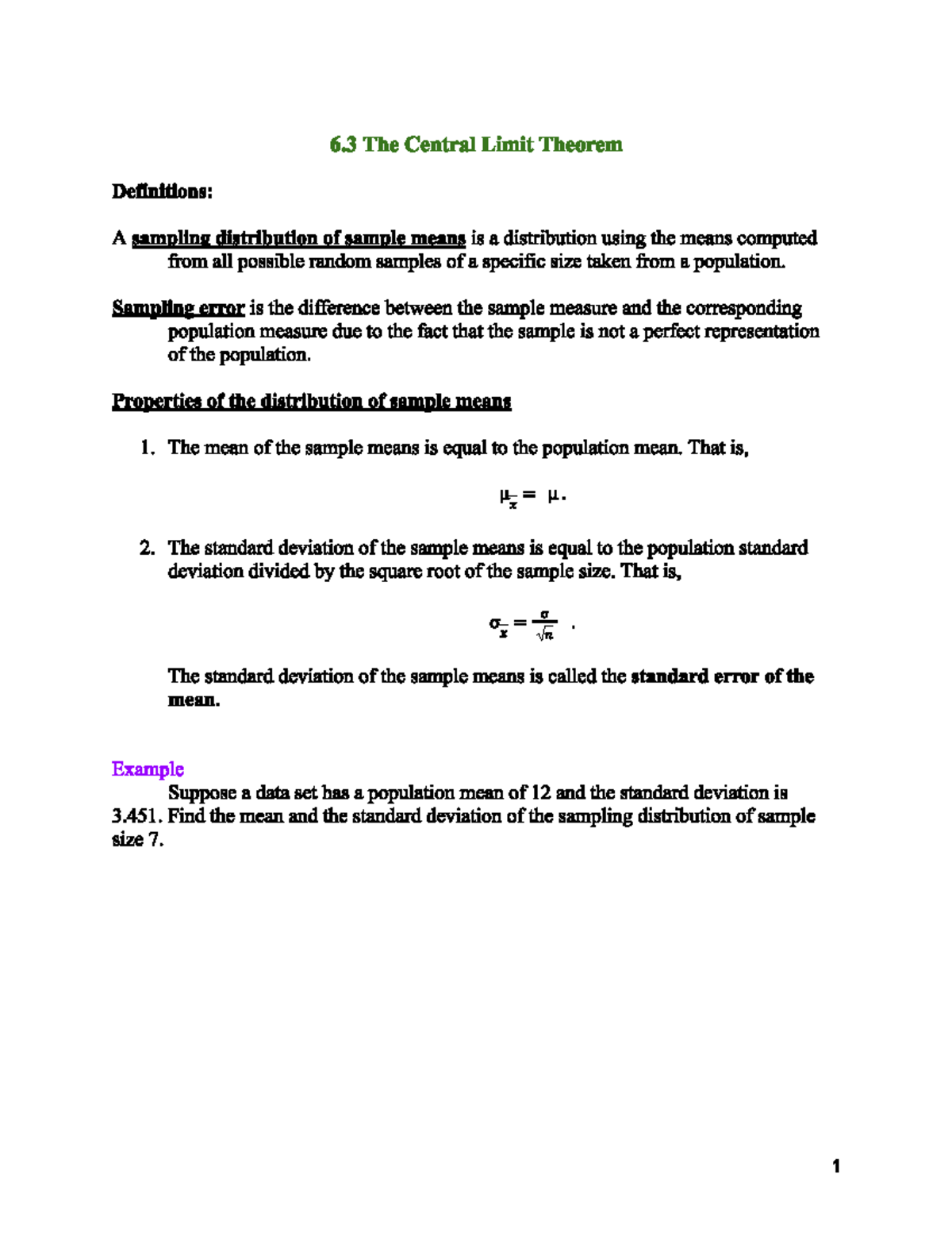 6.3 The central limit theorem - 6 The Central Limit Theorem Definitions ...