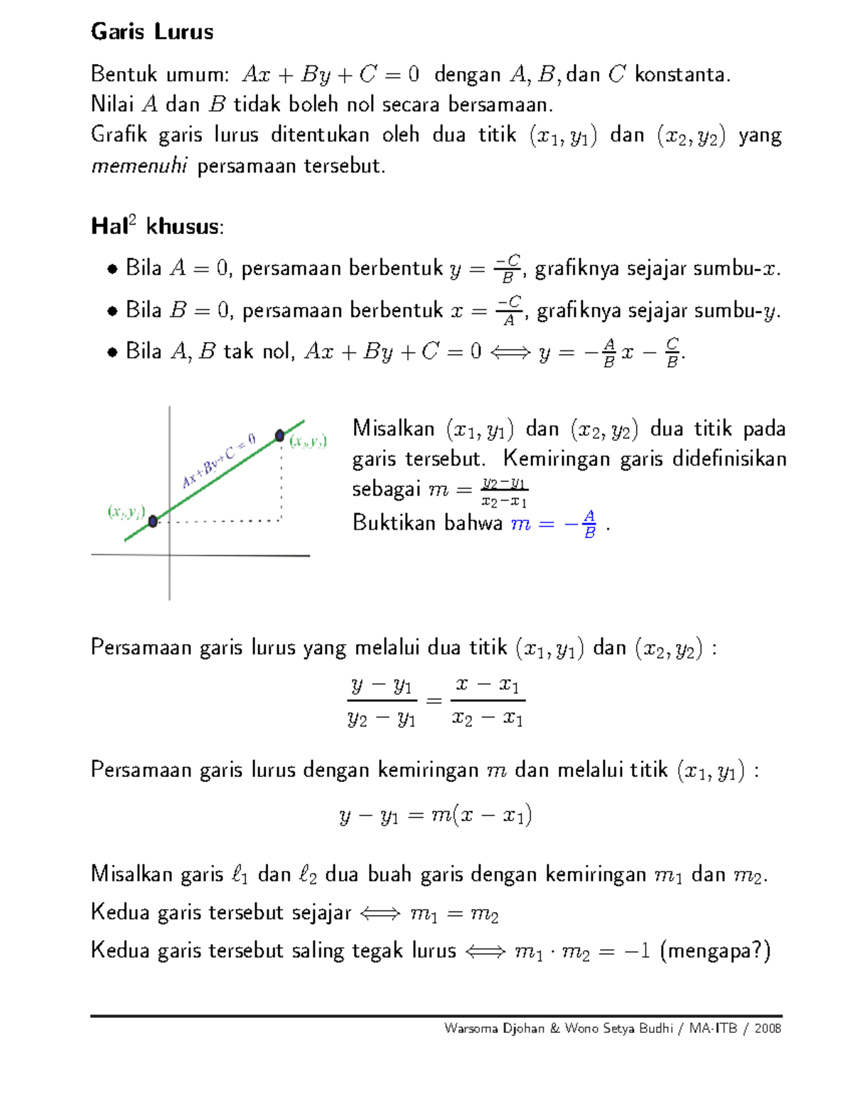 Kalkulus 1 - ITB-4 - Garis Lurus Bentuk umum: Ax + By + C = 0 dengan A ...