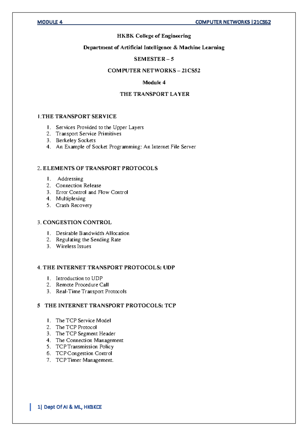 Module 4 CN Notes-5 SEM - HKBK College of Engineering Department of ...
