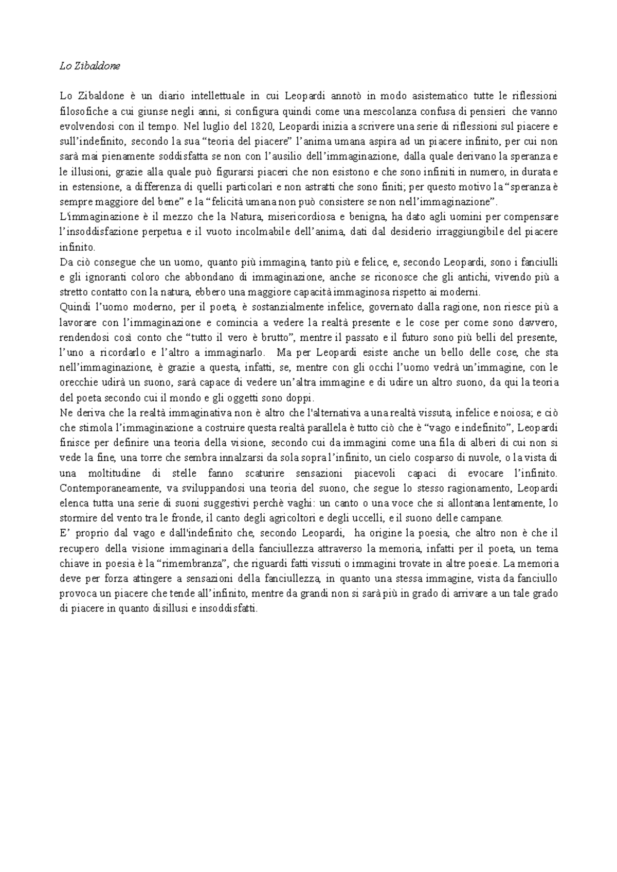 Lo Zibaldone- Leopardi - Lo Zibaldone Lo Zibaldone è un diario ...
