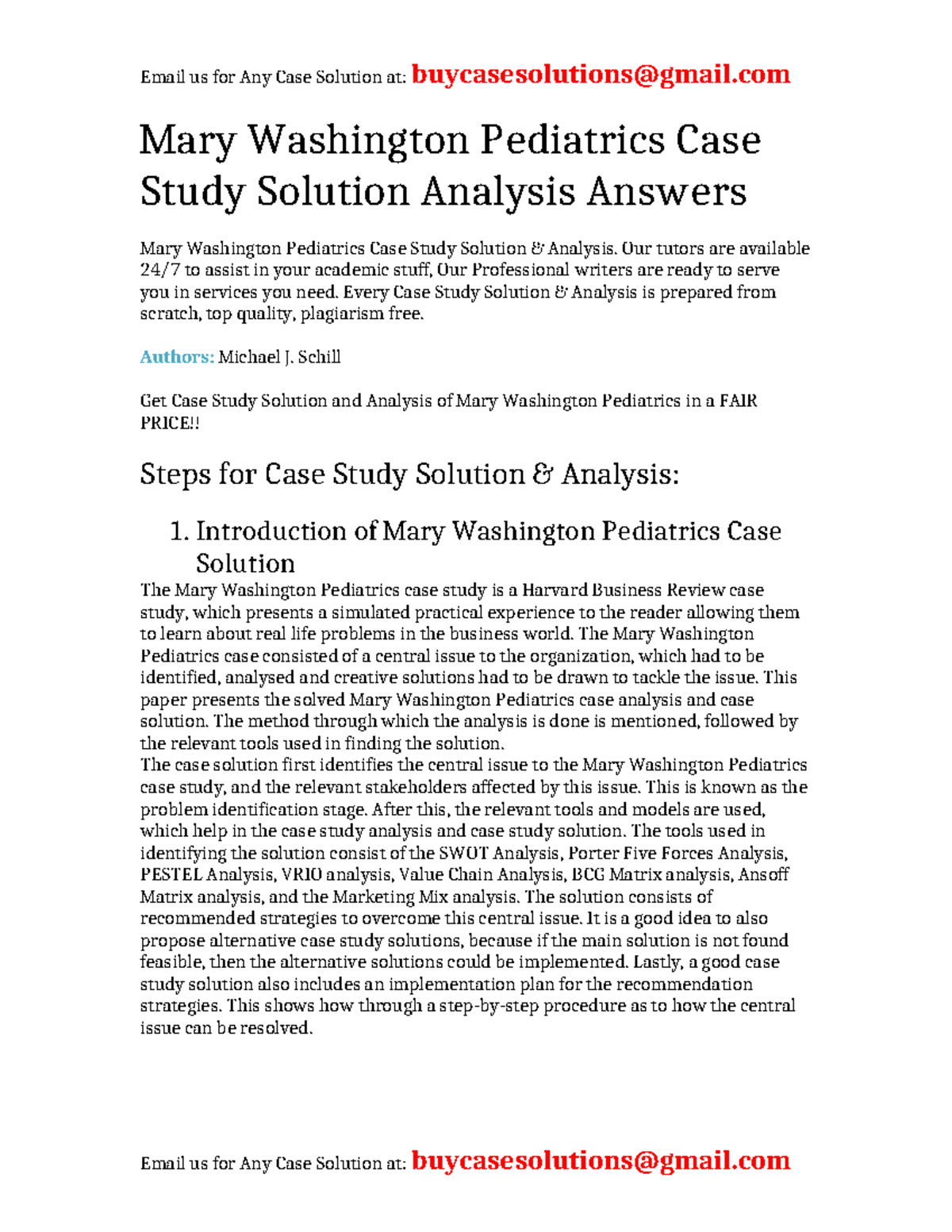 Mary Washington Pediatrics Case Study Solution Analysis - Our tutors ...