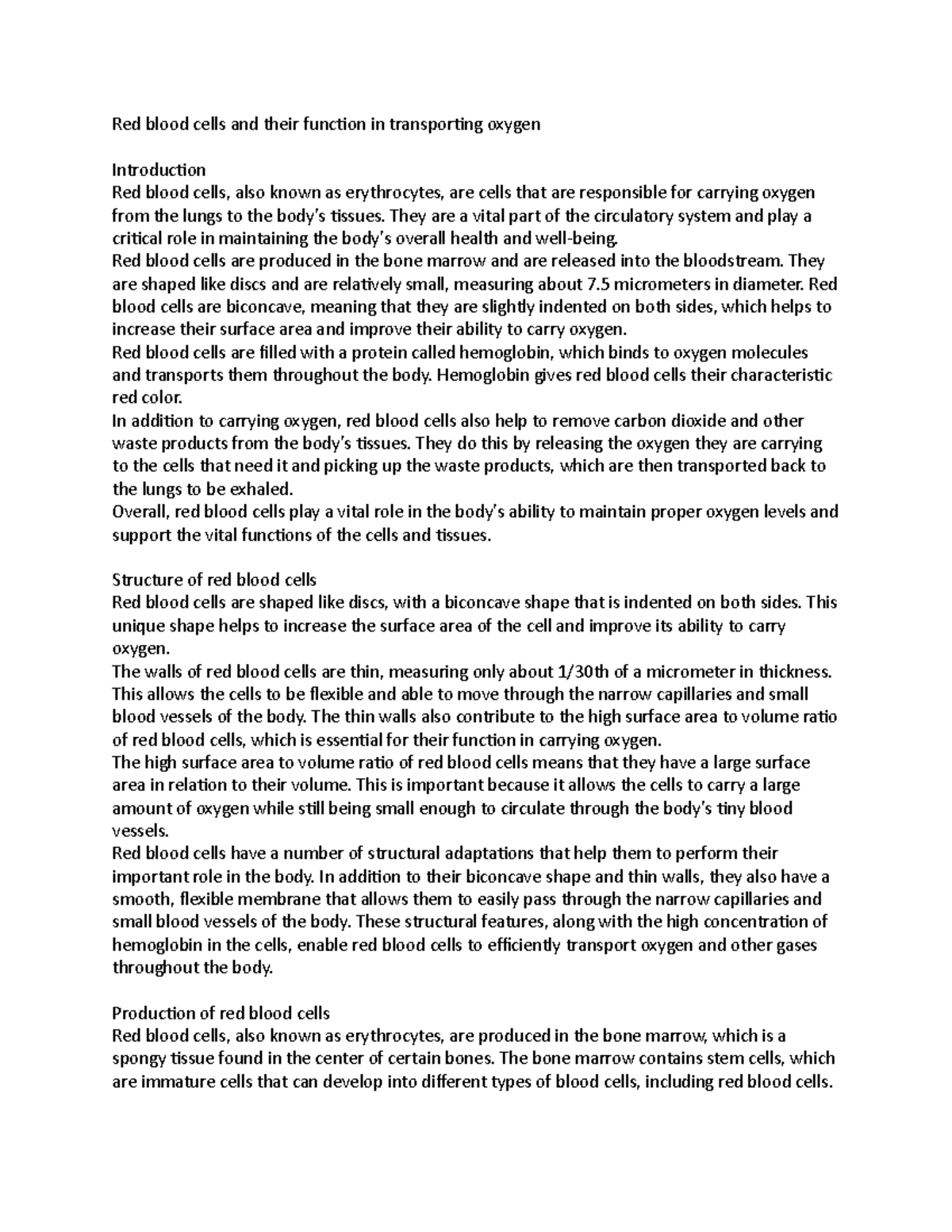 Red blood cells and their function in transporting oxygen - Red blood ...