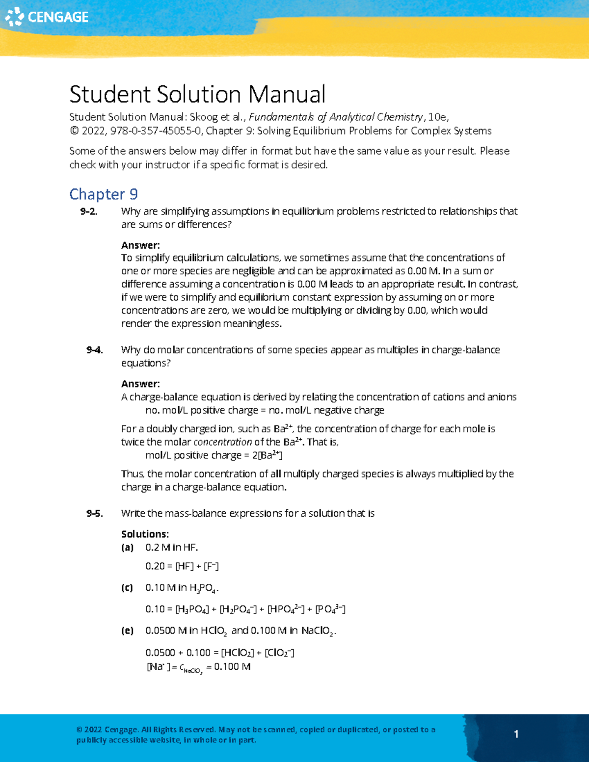 Skoog FAC 10e SSM Ch09 - PPT - Student Solution Manual Student Solution ...