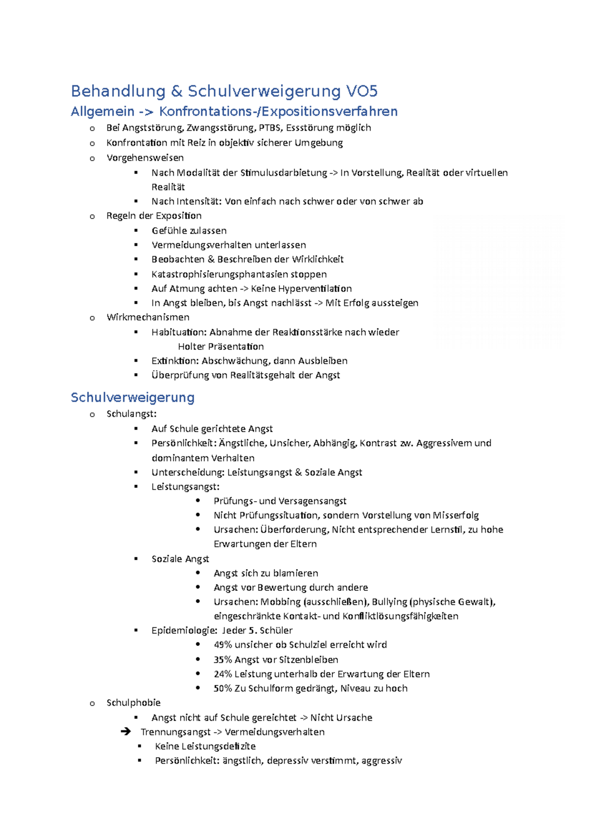 Expositionsverfahren, Schulverweigerung - Behandlung ...