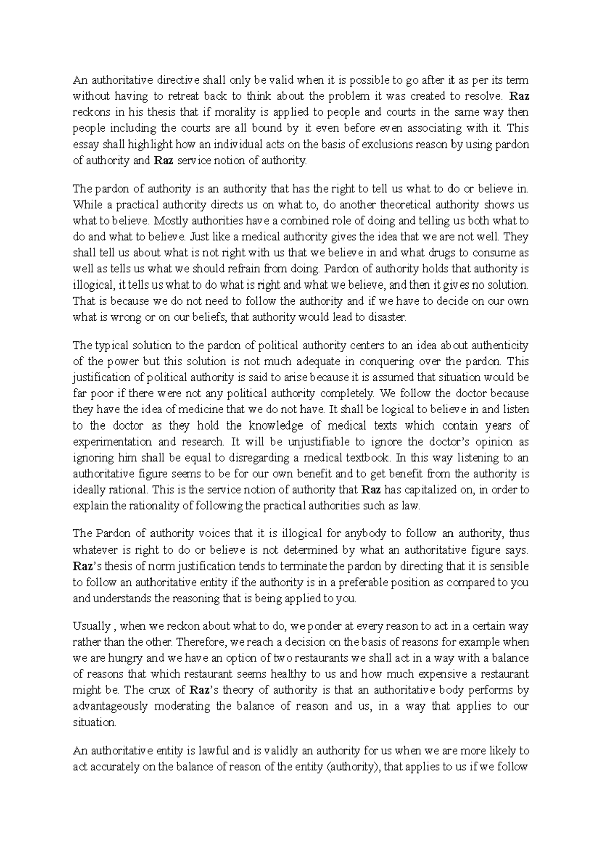 Joseph Raz - An authoritative directive shall only be valid when it is ...