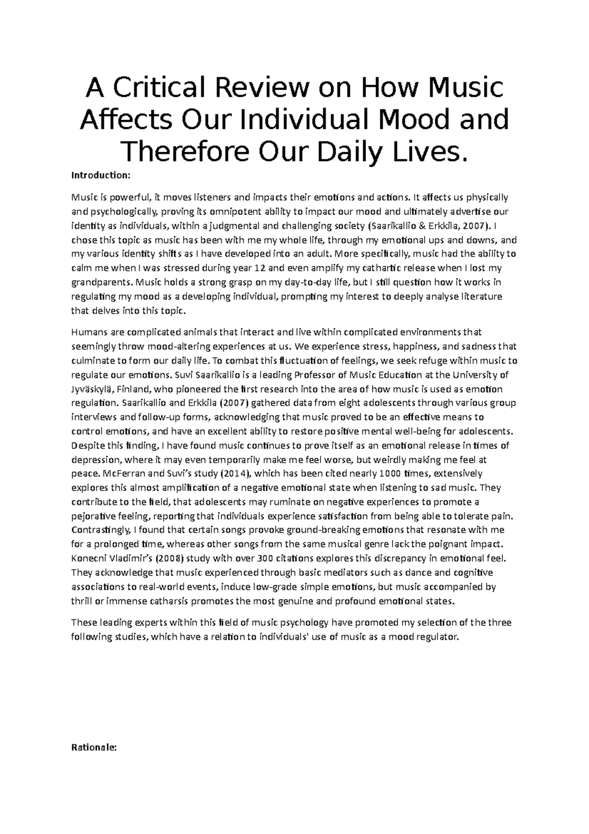 A Critical Review on How Music Affects Our Individual Mood and ...