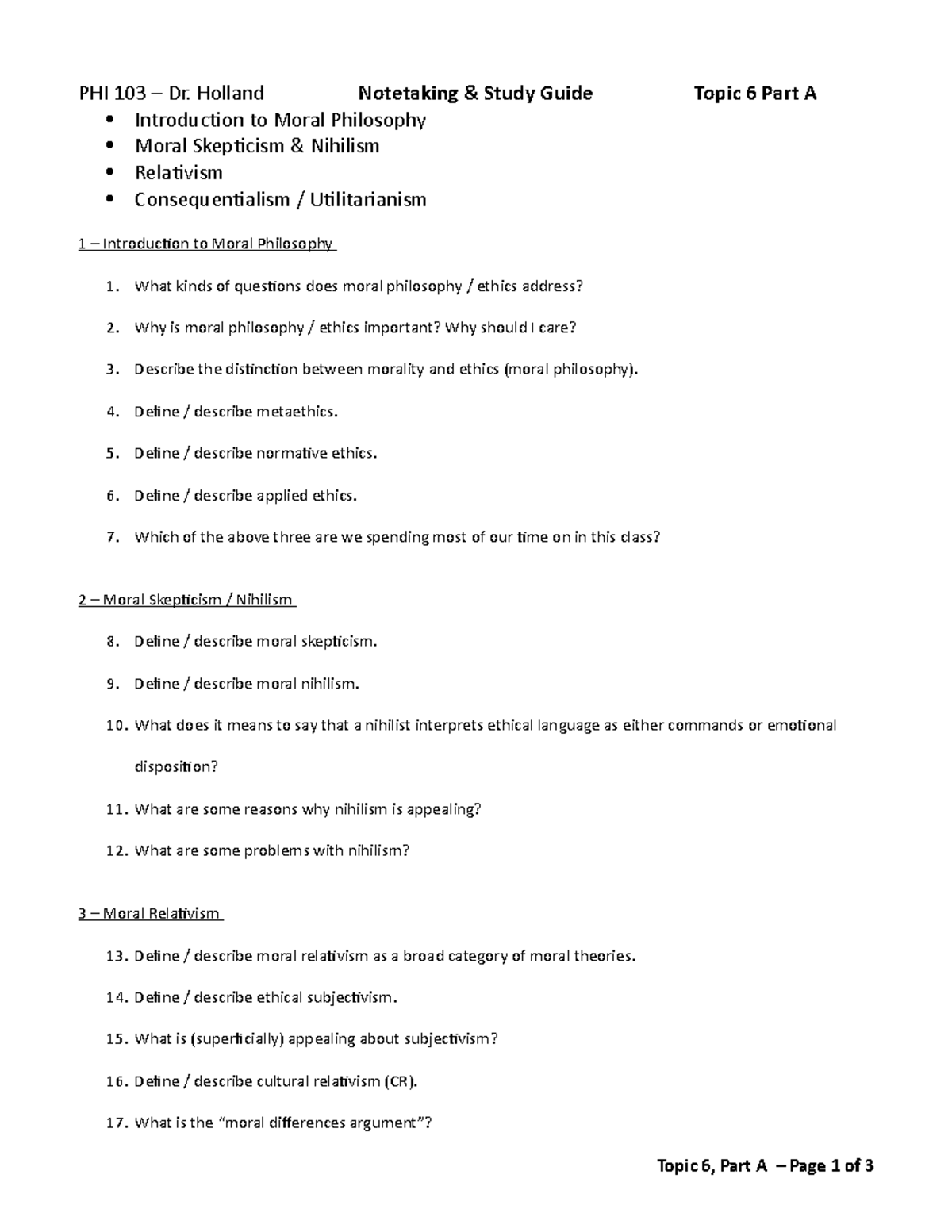 Topic 6 Part A Note Guide - PHI 103 – Dr. Holland Notetaking & Study ...