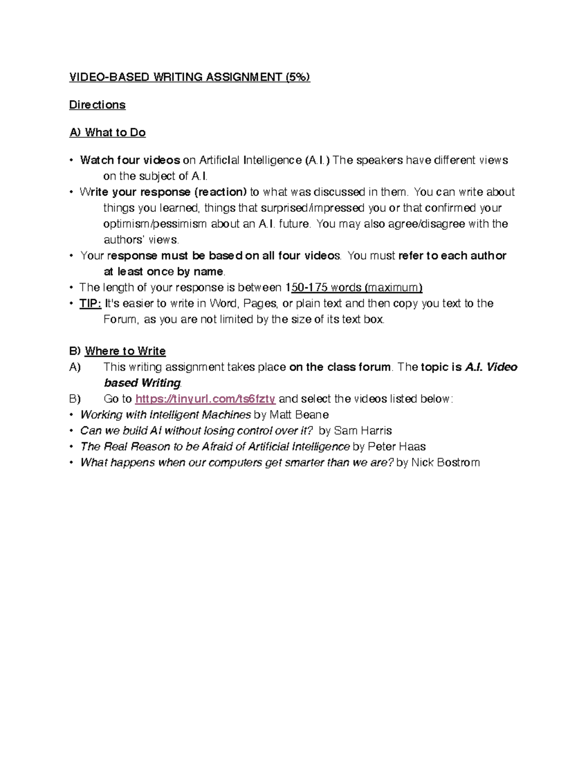 Video-Based Writing Assignment - VIDEO-BASED WRITING ASSIGNMENT (5% ...