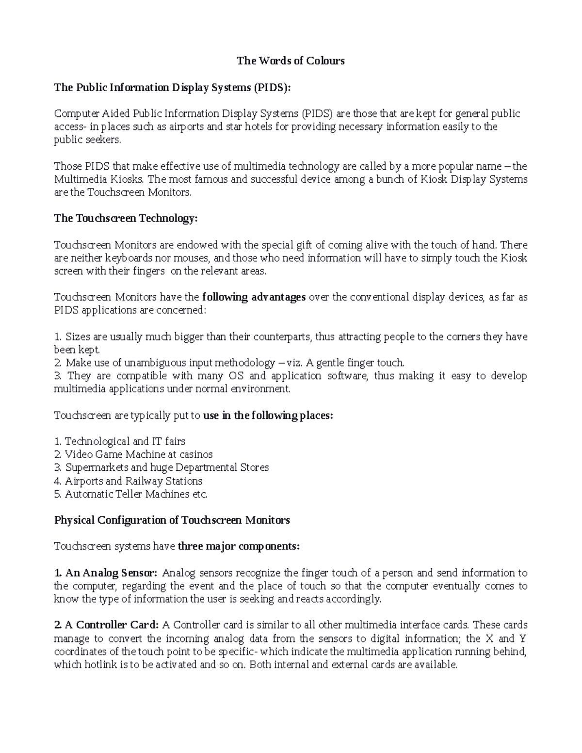 Lec 8 - Multimedia Technology - The Words of Colours The Public ...