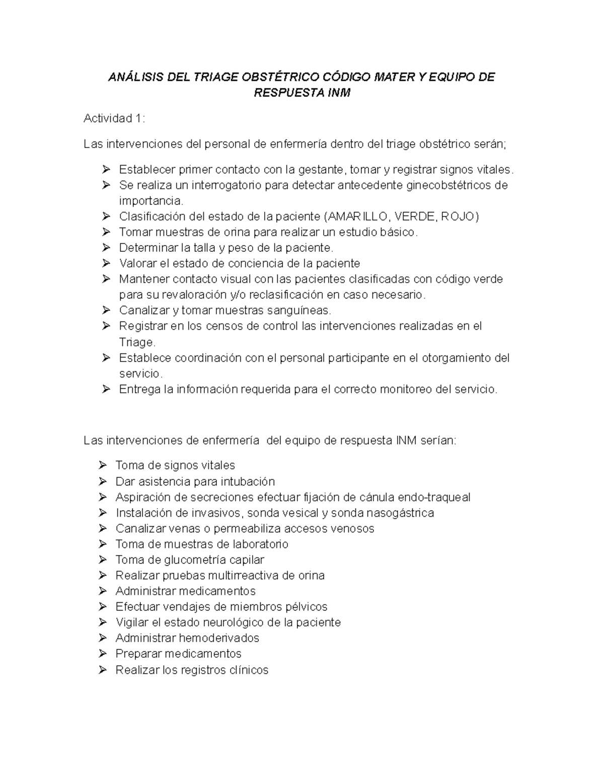 Análisis DEL Triage Obstétrico Código Mater Y Equipo DE Respuesta INM ...