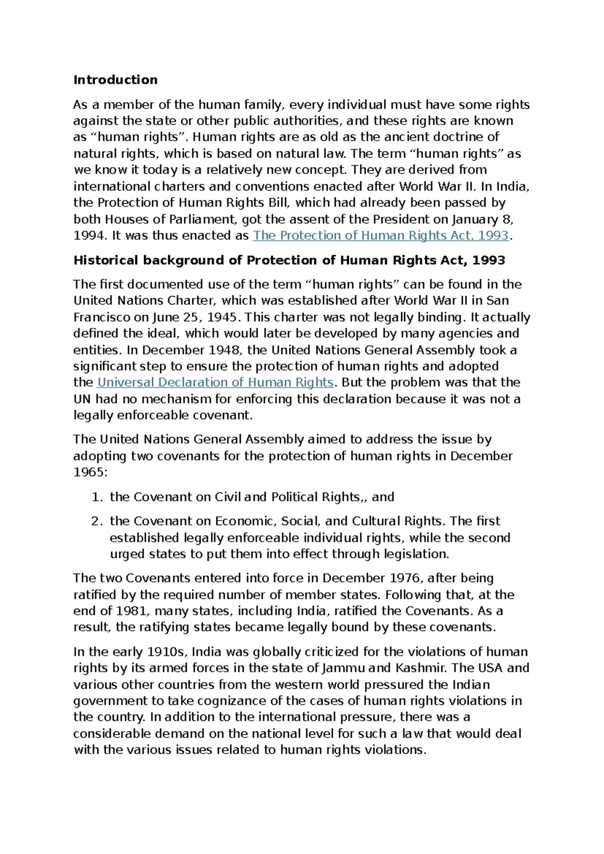 NHRC UNIT 3 human rights - Introduction As a member of the human family ...