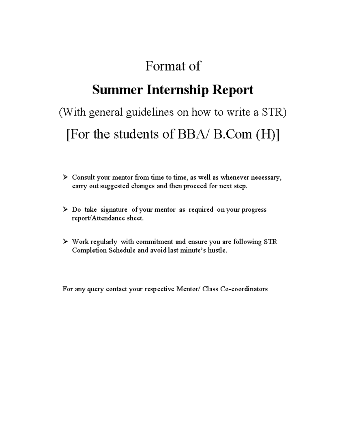Guidlines for Summer Internship Report - Format of Summer Internship ...