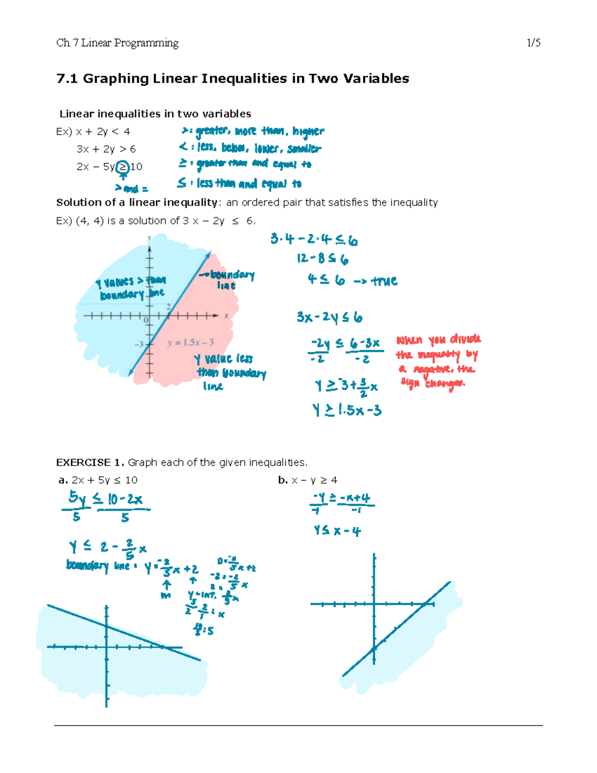 Ch7 - professor Zhang - Ch Linear Programming 1/ 7 Graphing Linear ...