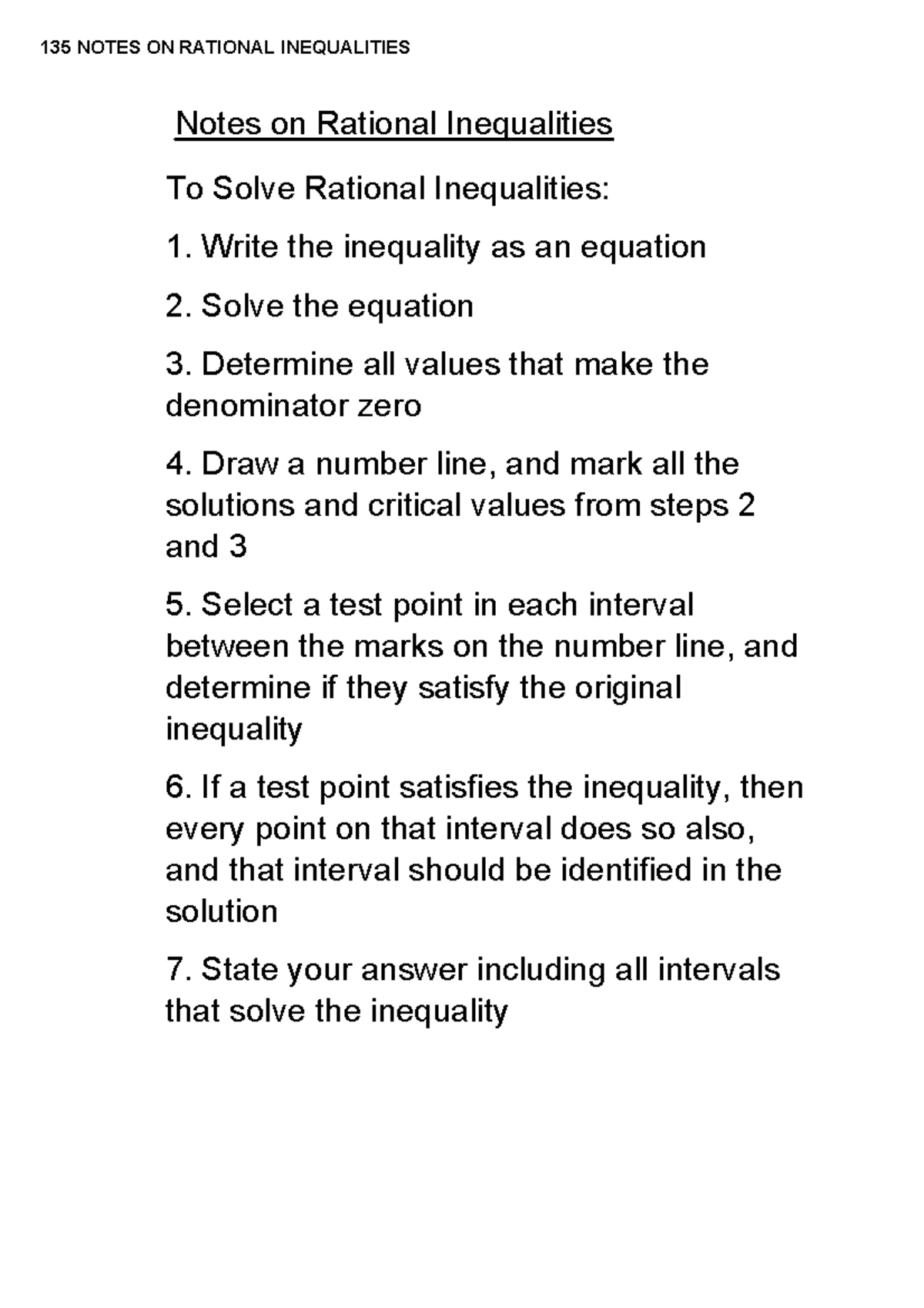 135Noteson Rational Inequlaities - Notes on Rational Inequalities To ...