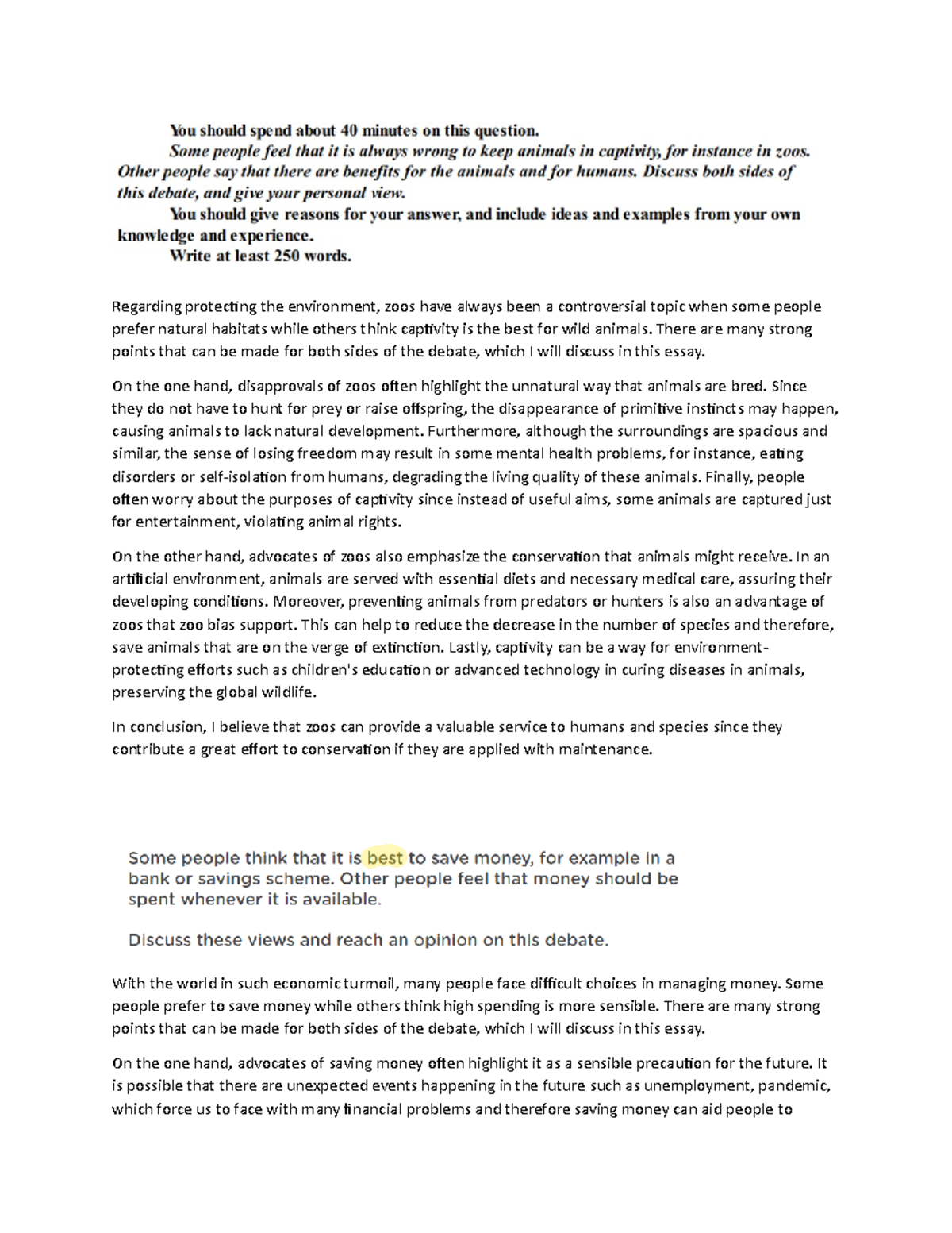 Discuss both views - Regarding protecting the environment, zoos have ...