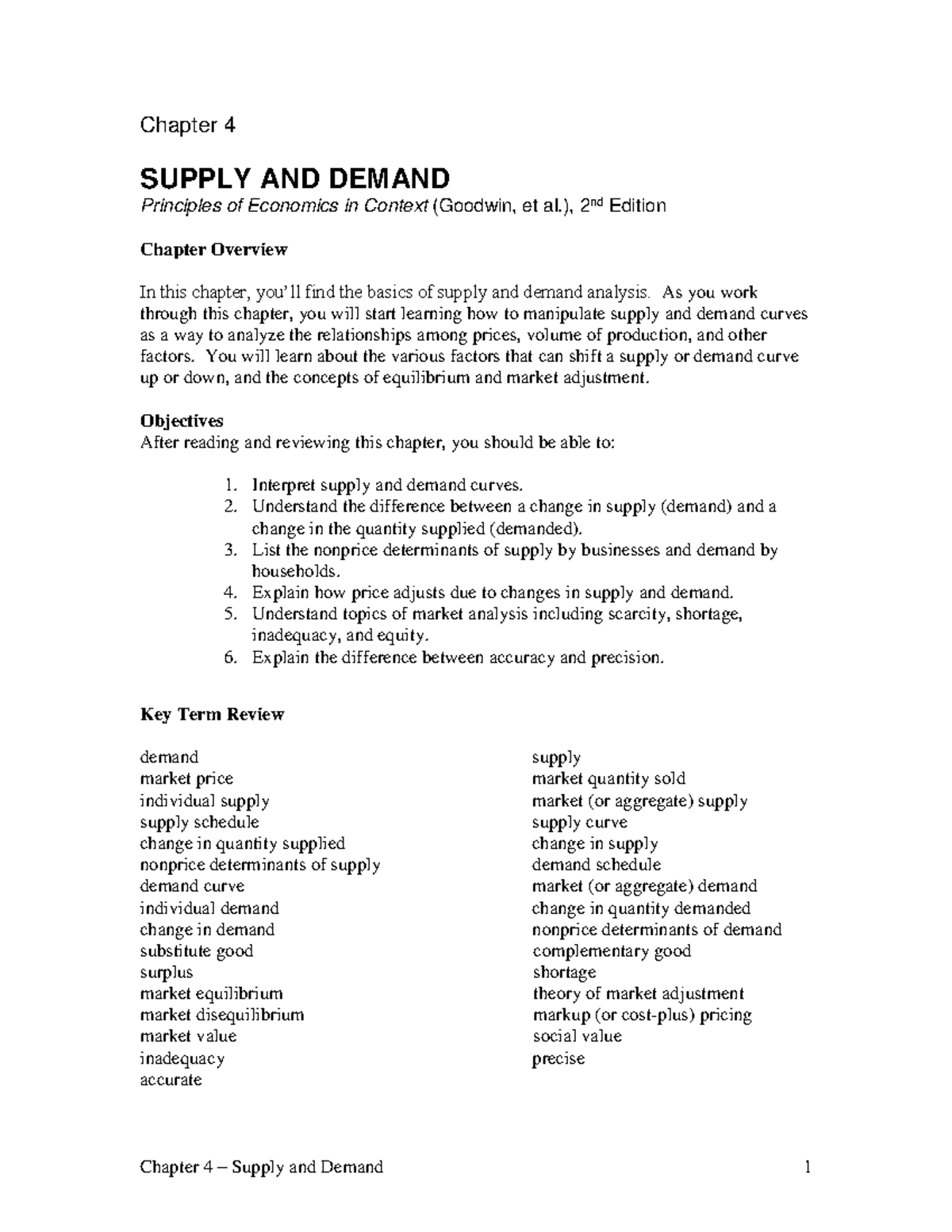 Principles of Economics - Chapter 4 SUPPLY AND DEMAND Principles of ...