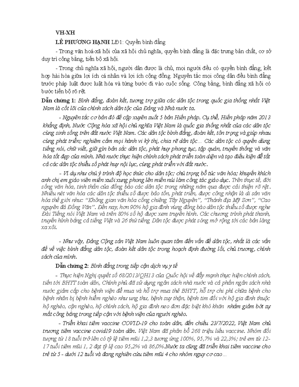 VH-1 - Abc - VH-XH LÊ PHƯƠNG HẠNH LĐ1: Quyền bình đẳng Trong văn hoá-xã ...