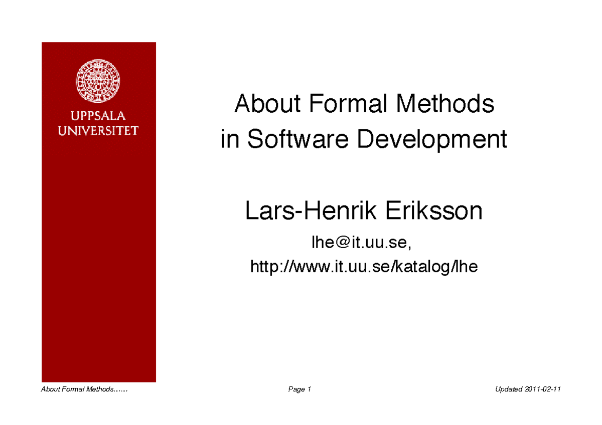 Formal Methods - Lecture Slides - About Formal Methods in Software ...