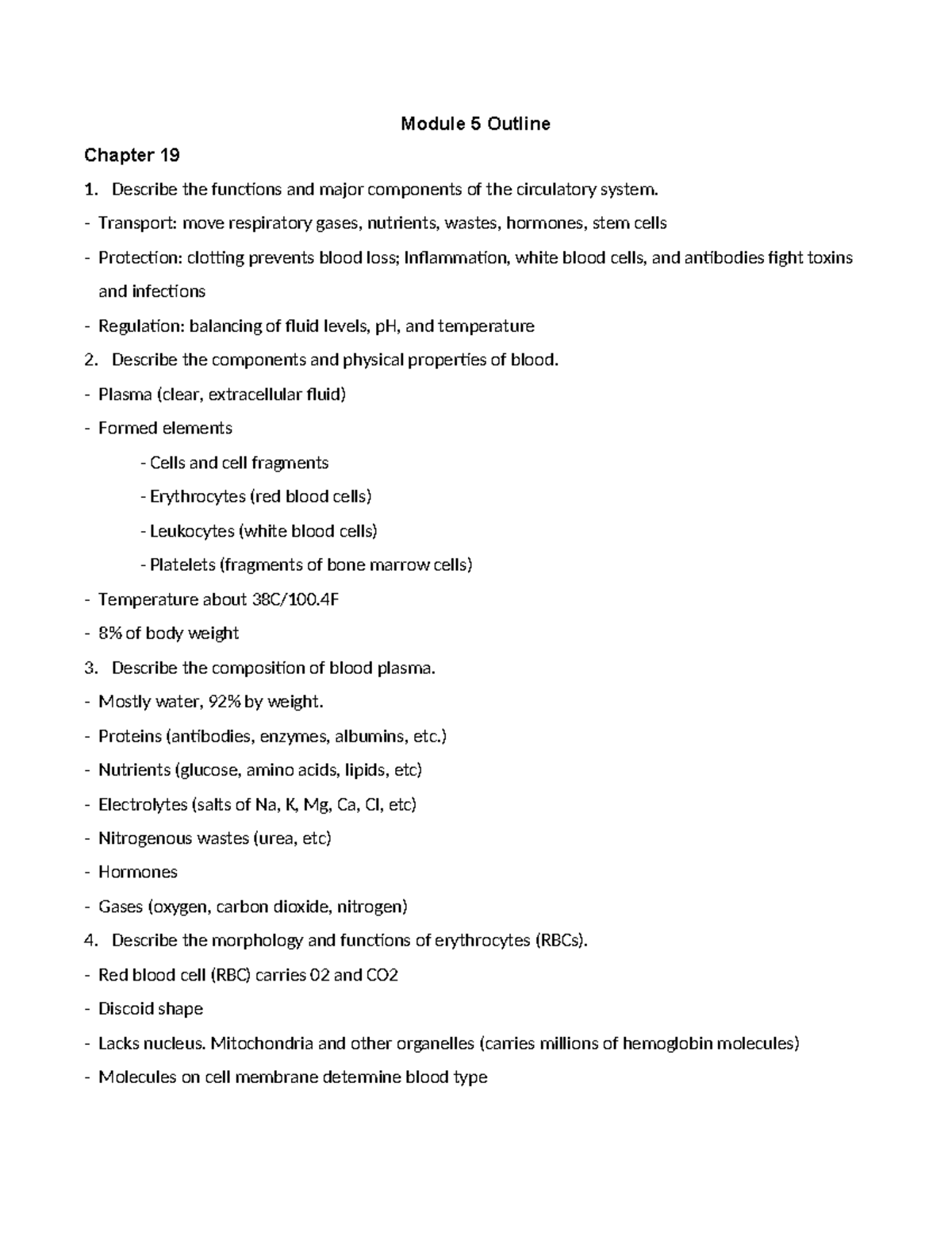 Module 5 Outline Anatomy - Module 5 Outline Chapter 19 Describe the ...