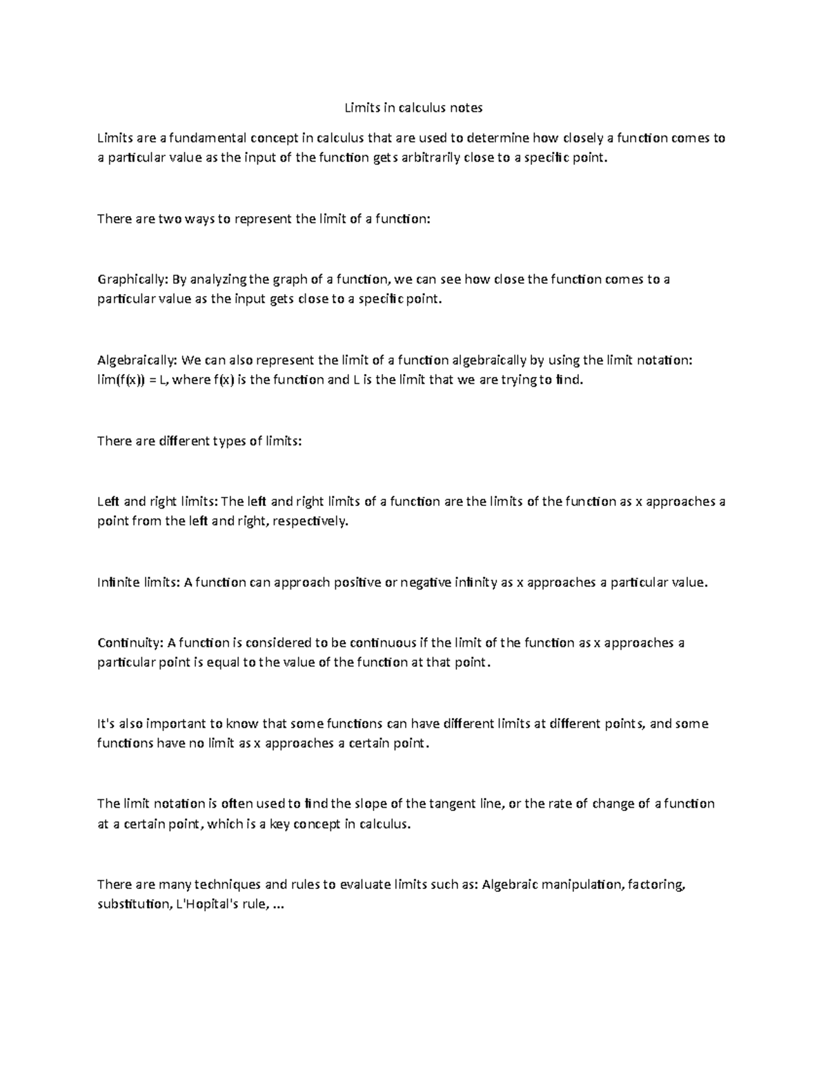 Limits in calculus notes - There are two ways to represent the limit of ...