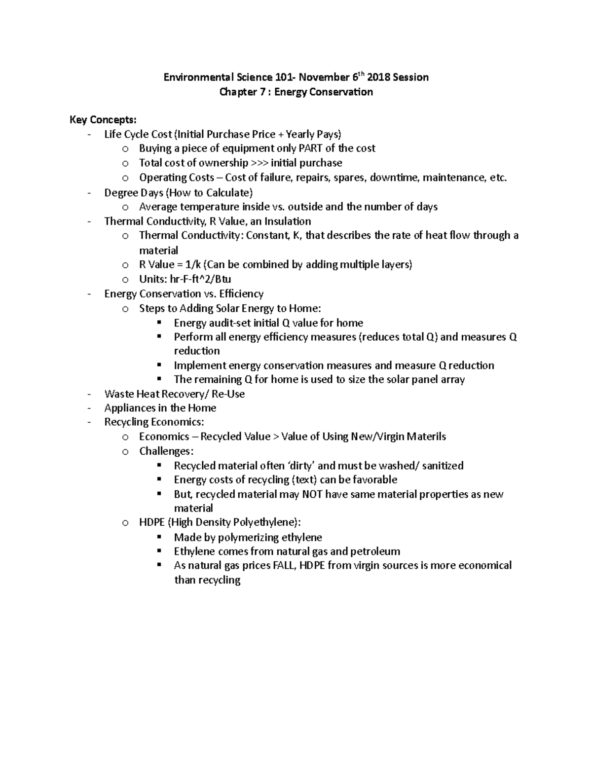 ENVS 101 CH7 Energy Conservation - Environmental Science 101- November ...