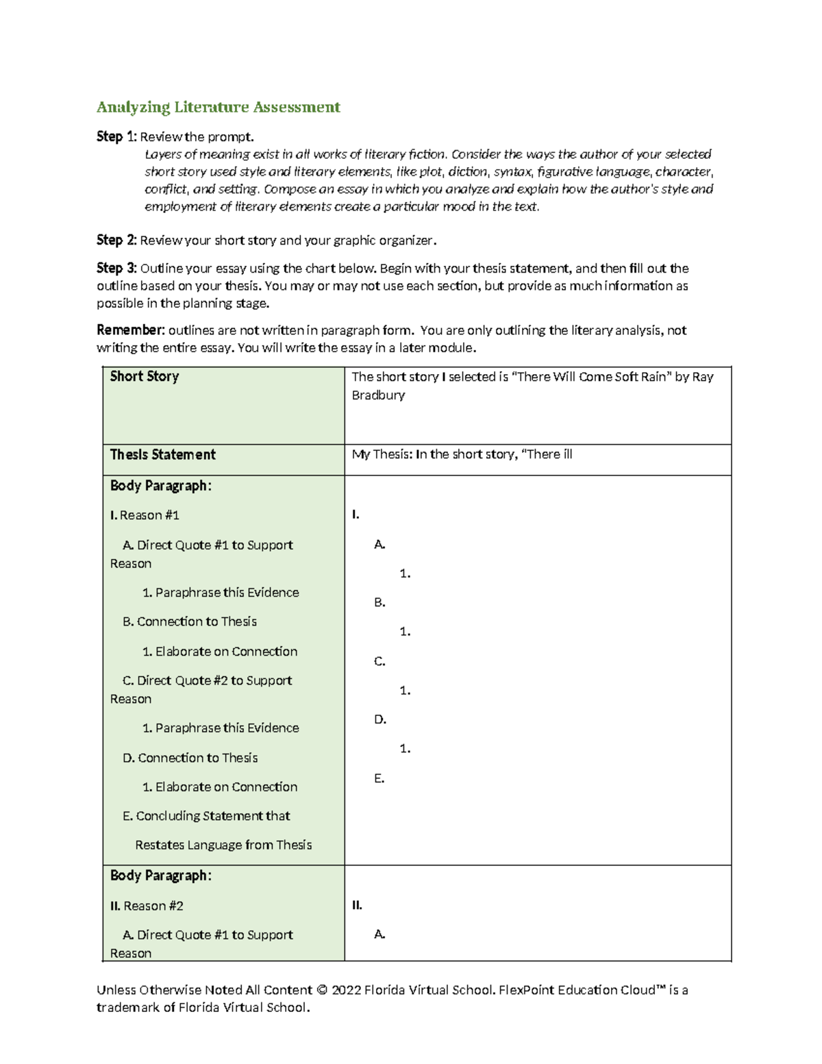 Analyzing literature assess rubric - Analyzing Literature Assessment ...
