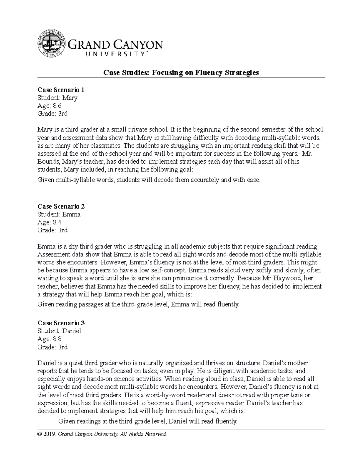 ELM 305 T5 Case Studies Focusing on Fluency - Case Studies: Focusing on Fluency Strategies Case ...