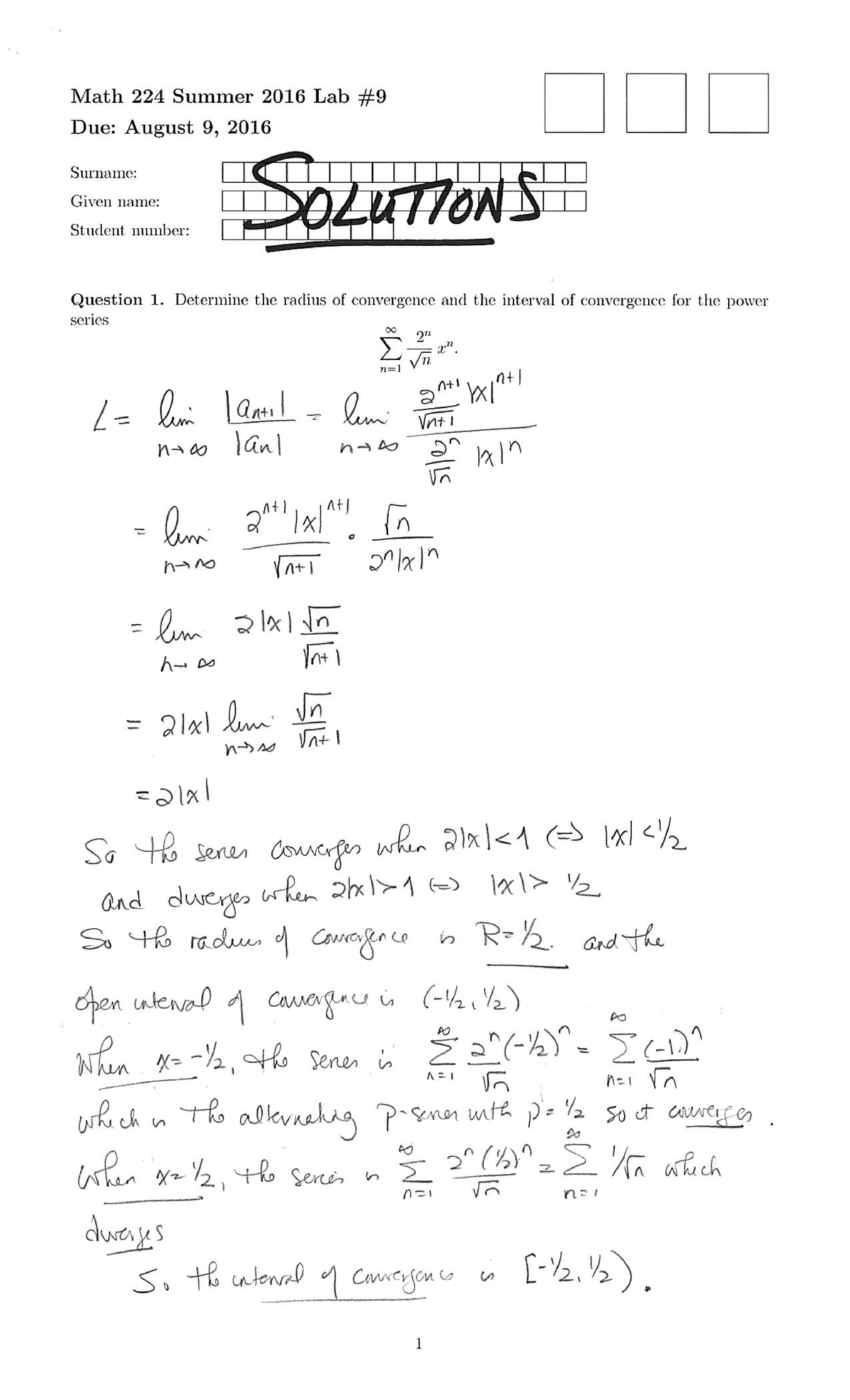 Lab9 solutions 224 - Math 224.3 - Studocu