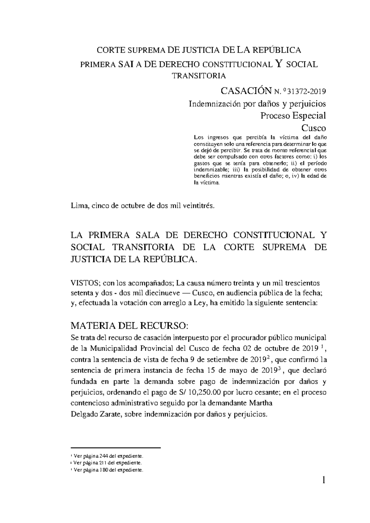 Casacion 31372 2019 Cusco LPDerecho - PRIMERA SAI A DE DERECHO ...