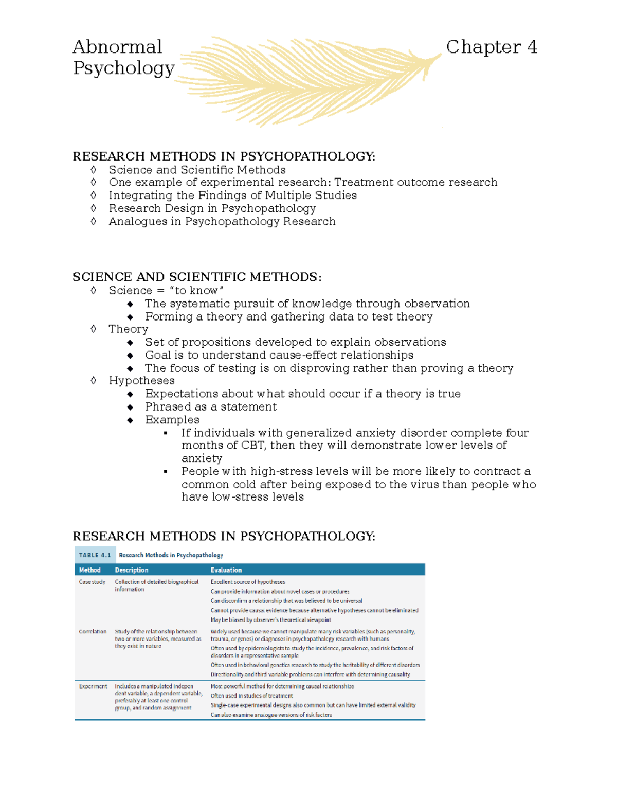 CH4 Notes - Research Methods in Psychopathology - Psychology RESEARCH ...