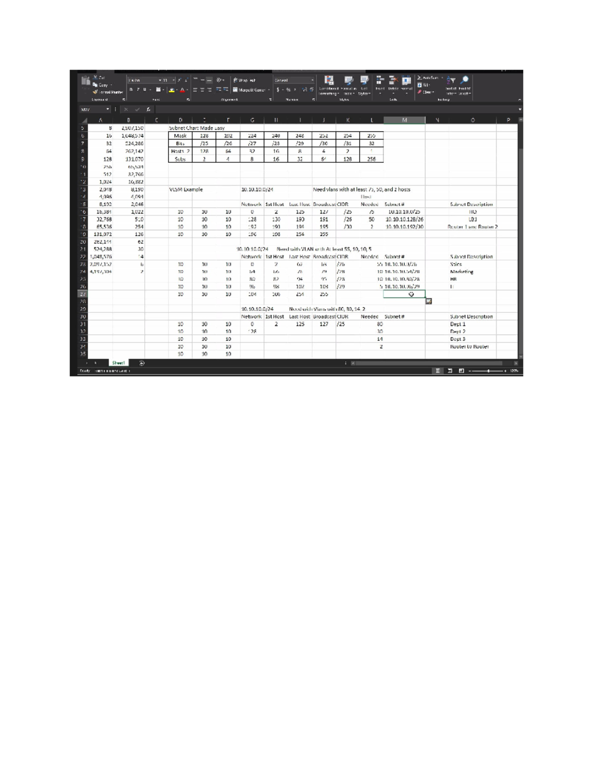 Subnet Work - x Cut AutoSum Calibri Wrap Text General Copy Fill U Merge Center 00g Conditional ...