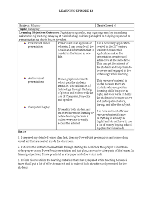 Lesson PLAN PANG URI - LESSON PLAN IN FILIPINO School: Notre Dame of ...