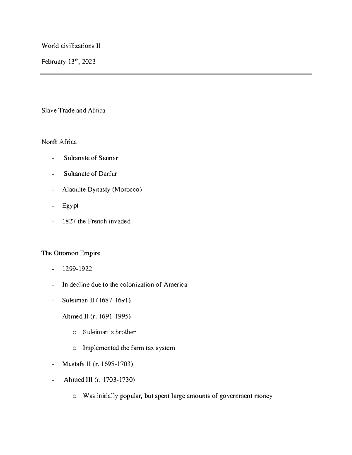 History 2-13 - Lecture notes for spring 2023. - World civilizations II ...