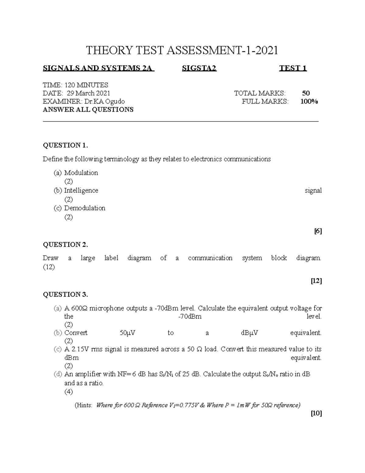 Sigsta 2 Theory TEST Assessment 1 2019 - THEORY TEST ASSESSMENT-1 ...