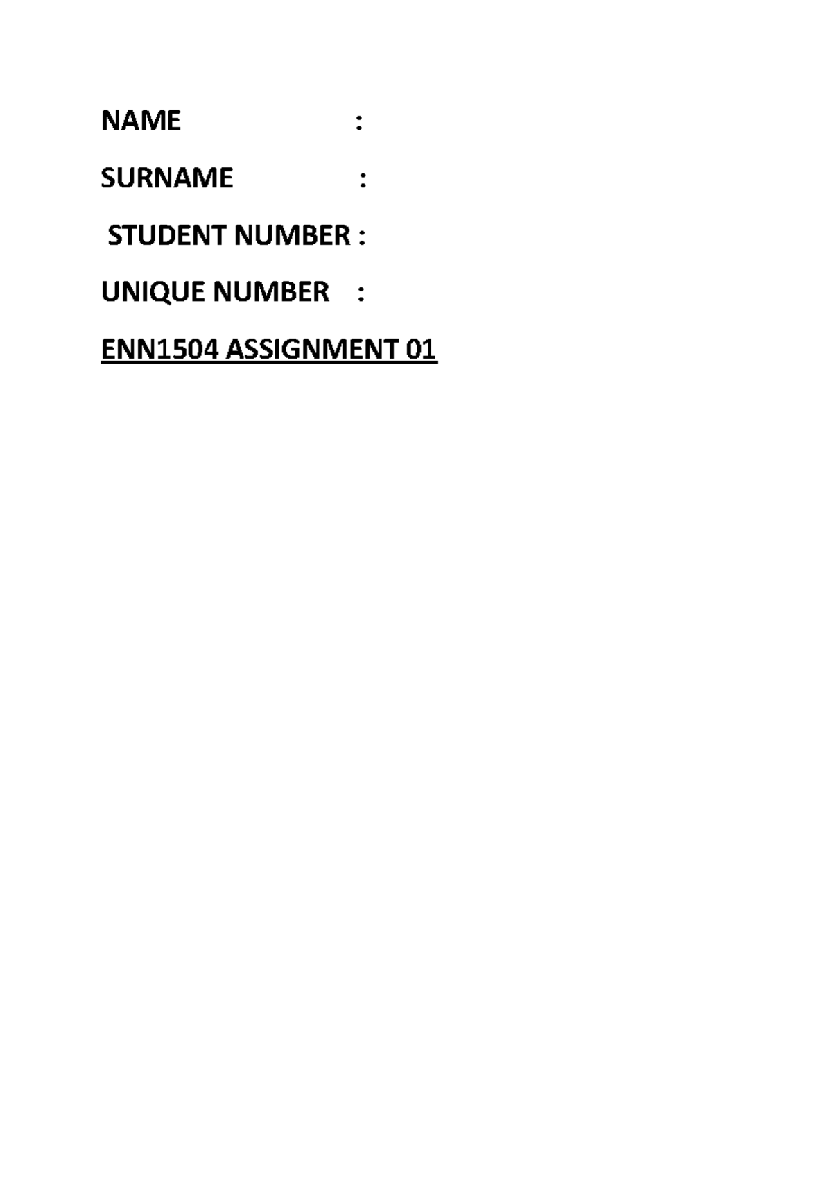ENN1504 - PASSED - NAME : SURNAME : STUDENT NUMBER : UNIQUE NUMBER ...