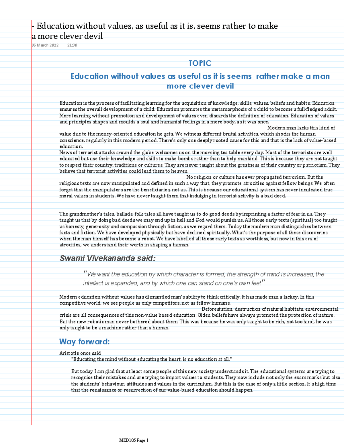 - education without value - TOPIC Education without values as useful as ...