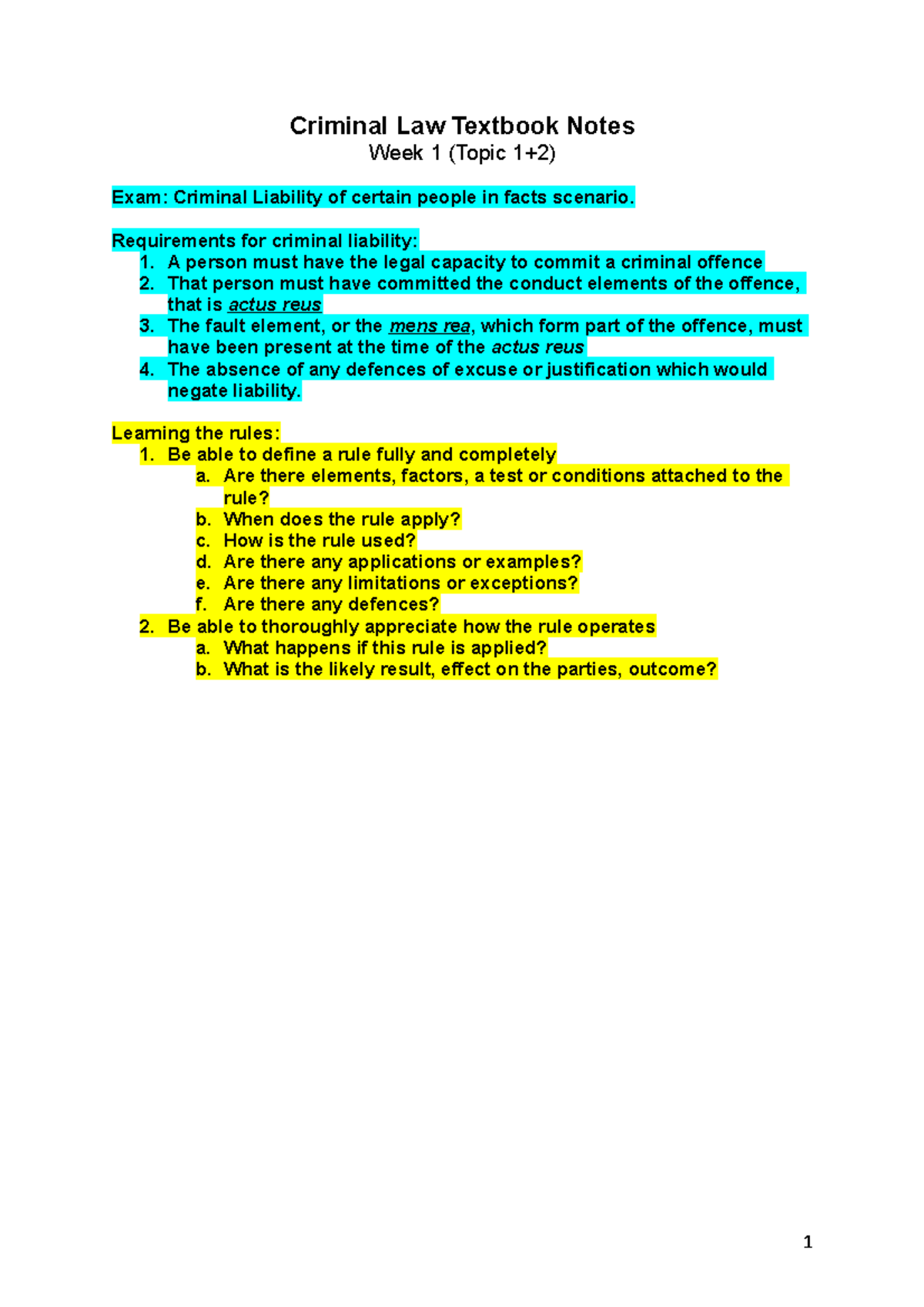 Criminal Law Notes - Criminal Law Textbook Notes Week 1 (Topic Exam ...