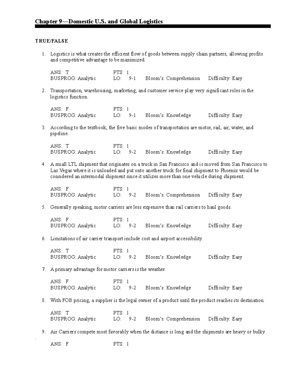 5e Chapter 9 Test Questions - Chapter 9—Domestic U. and Global ...