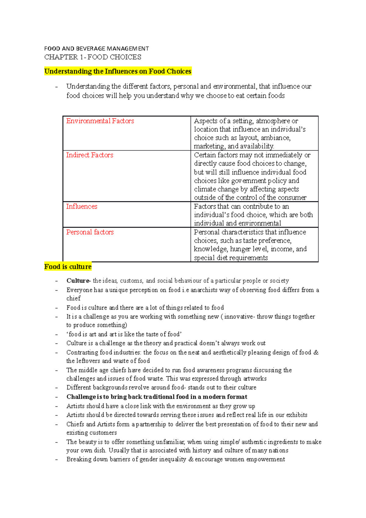 FOOD AND Beverage Management notes - ####### FOOD AND BEVERAGE ...