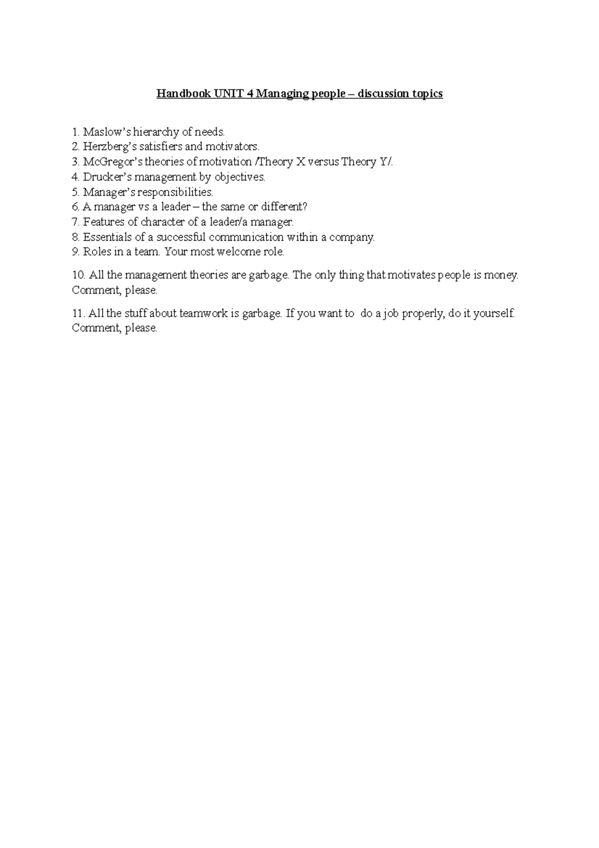 Handbook U - ESSSA - Handbook UNIT 4 Managing people – discussion ...