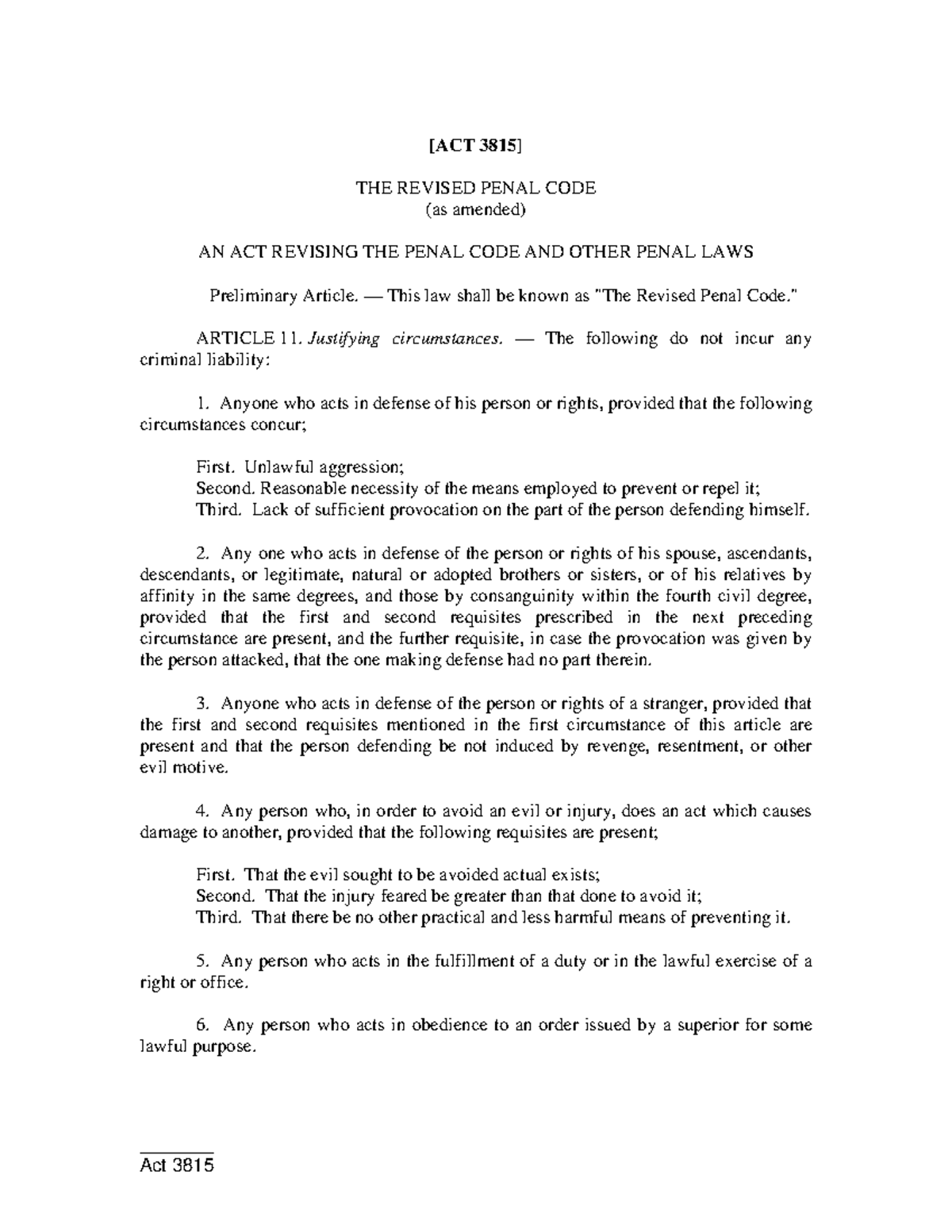 Act 3815 Fow Act 3815 Review ACT 3815 THE REVISED PENAL CODE as