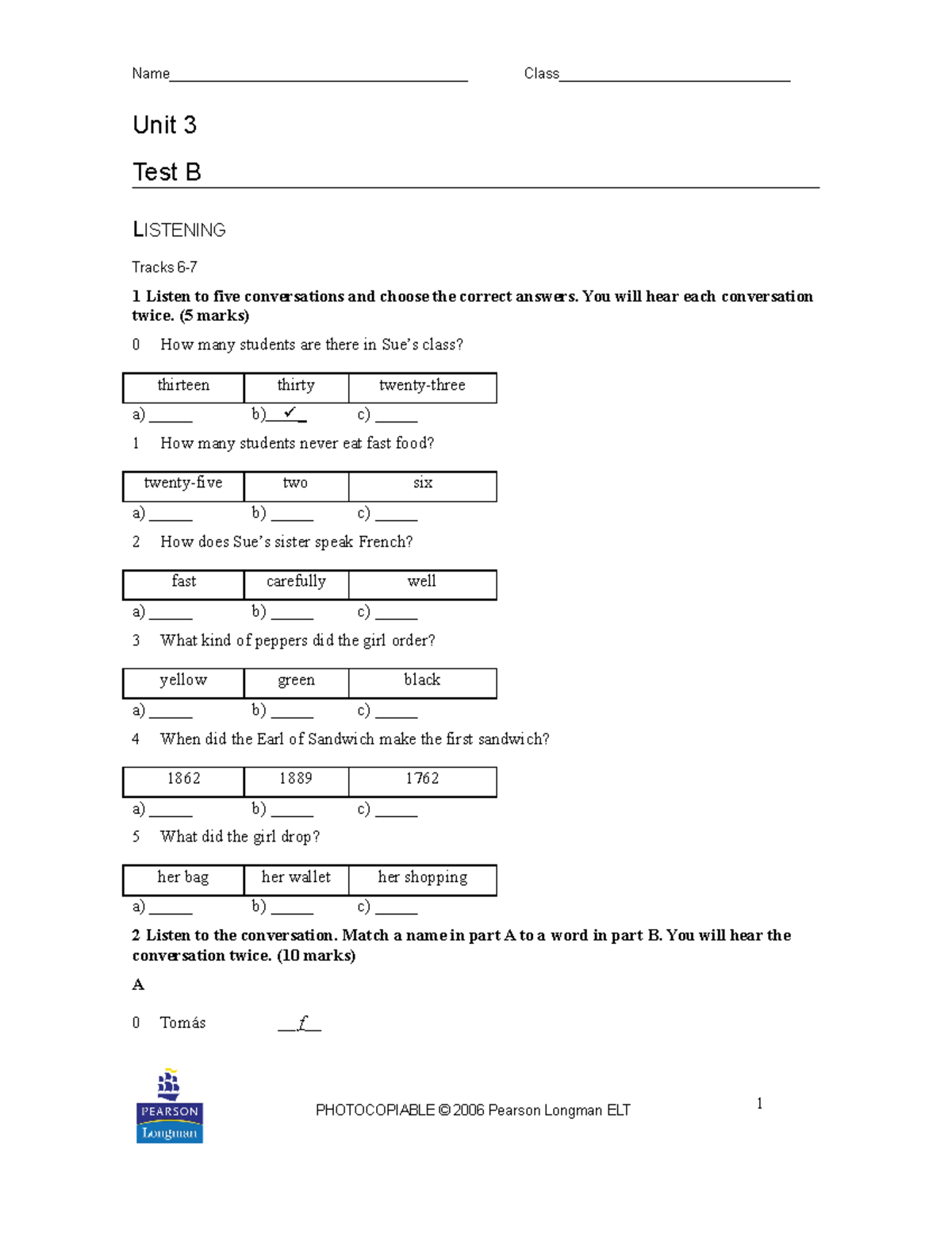 Test 3 B - Practice your English - Name ...
