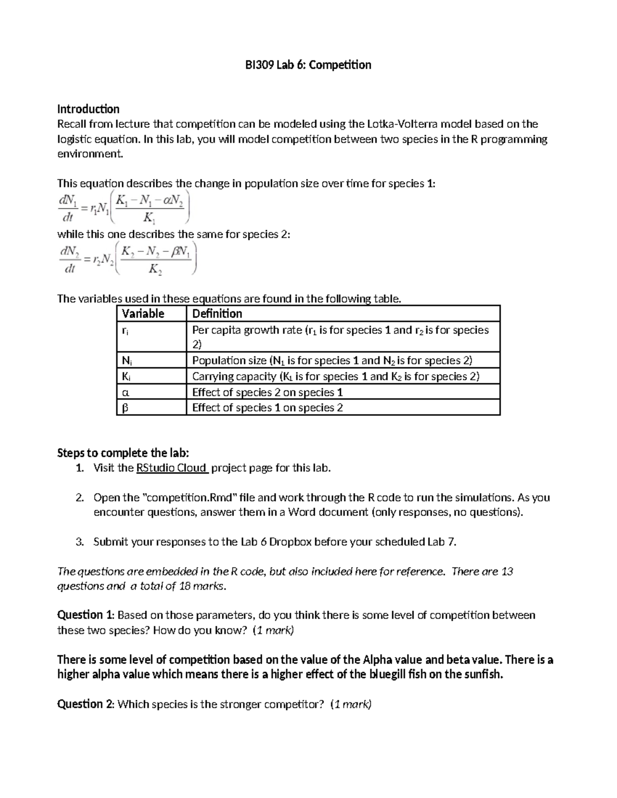 BI309 Lab6 W24 - BI309 Lab 6: Competition Introduction Recall from ...