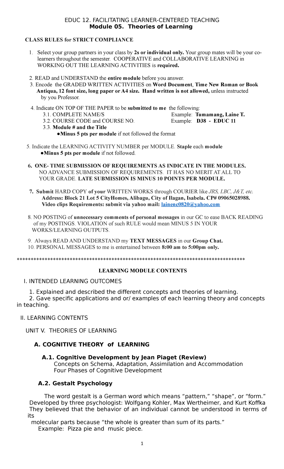 Module-05 - Theories of LEarning - EDUC 12. FACILITATING LEARNER ...