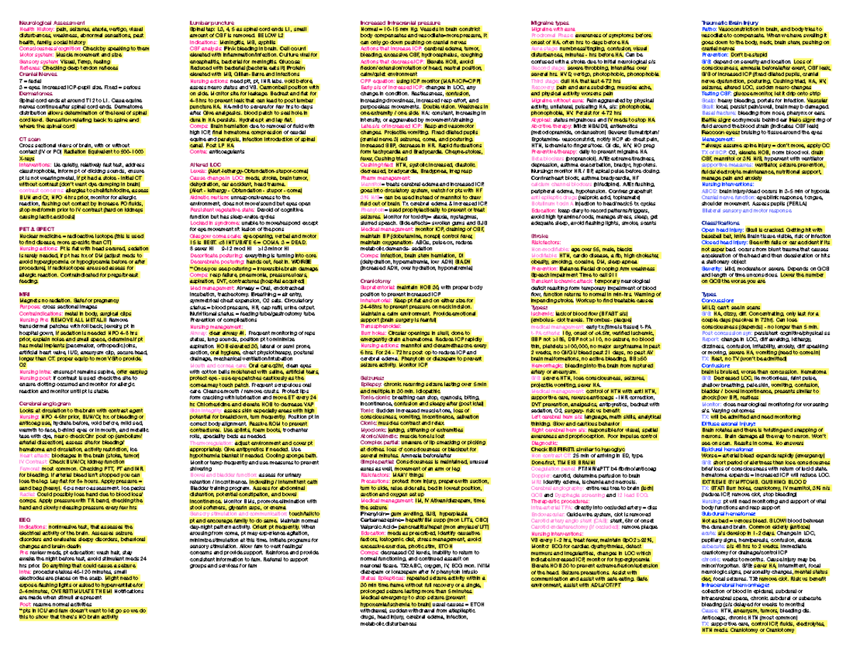 Exam 5 mini copy - EXAM 5 notes - Neurological Assessment Health ...